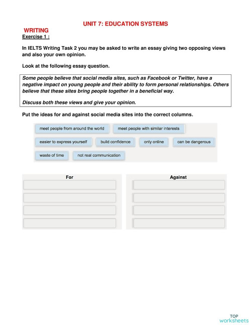 Unit 7 - Writing - Education Systems. Interactive worksheet | TopWorksheets Unit 7 - Writing - Education Systems. Interactive worksheet | TopWorksheets