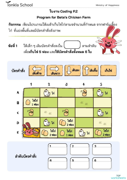 ใบงาน Coding P2- Program for Beta's Chicken Farm ใบงานเชิงโต้ตอบ | TopWorksheets