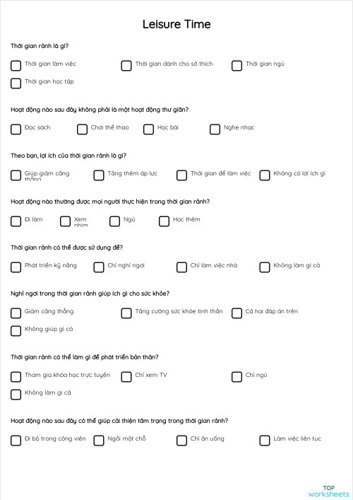 Leisure Time. Interactive worksheet | TopWorksheets