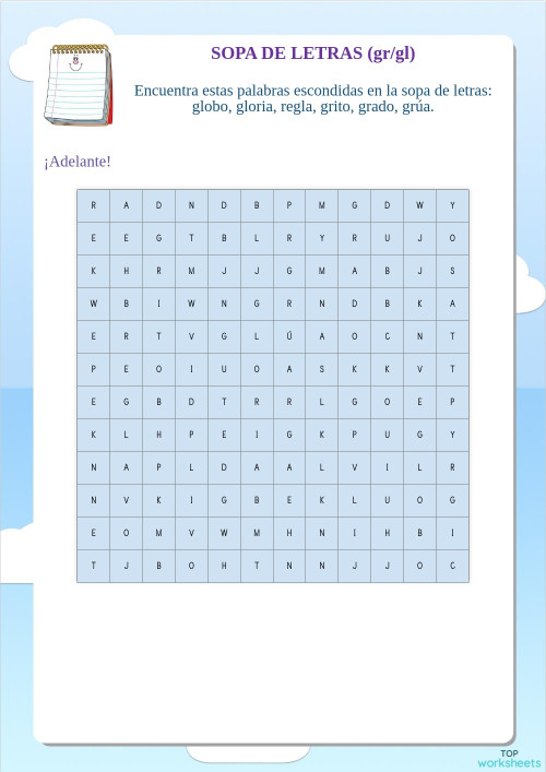 SOPA DE LETRAS (gr/gl). Ficha interactiva | TopWorksheets