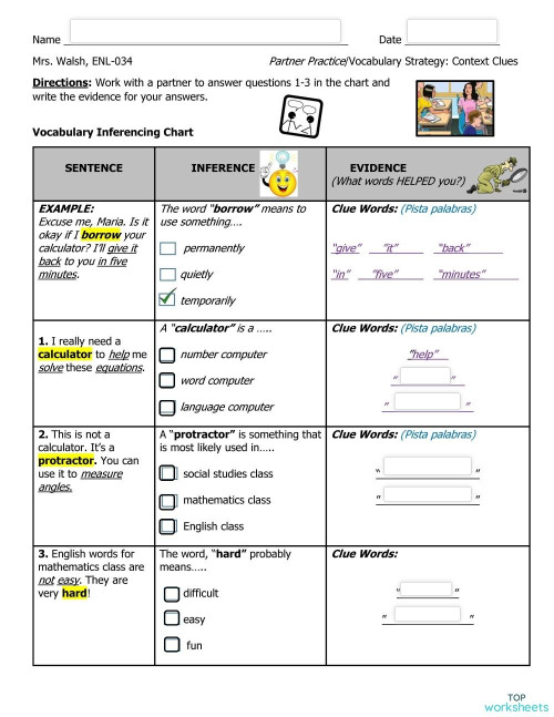 Chapter 3-Vocabulary-Inference Chart. Interactive worksheet | TopWorksheets