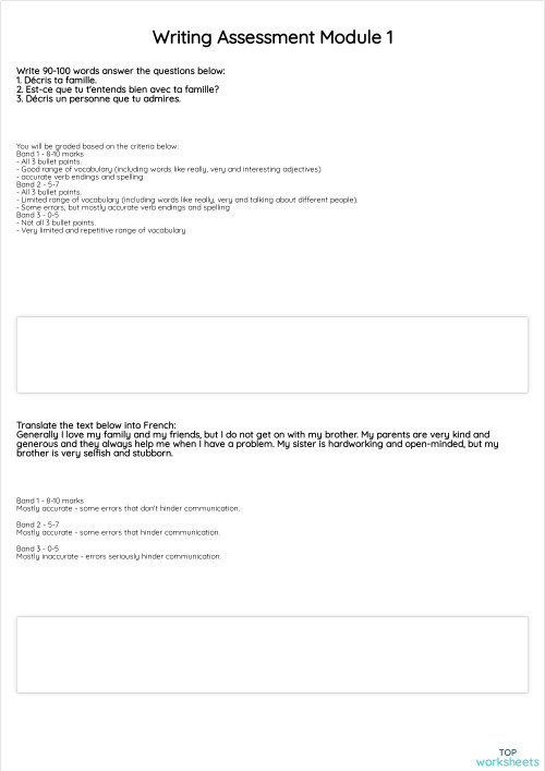 Writing Assessment Module 1. Fiche interactive | TopWorksheets
