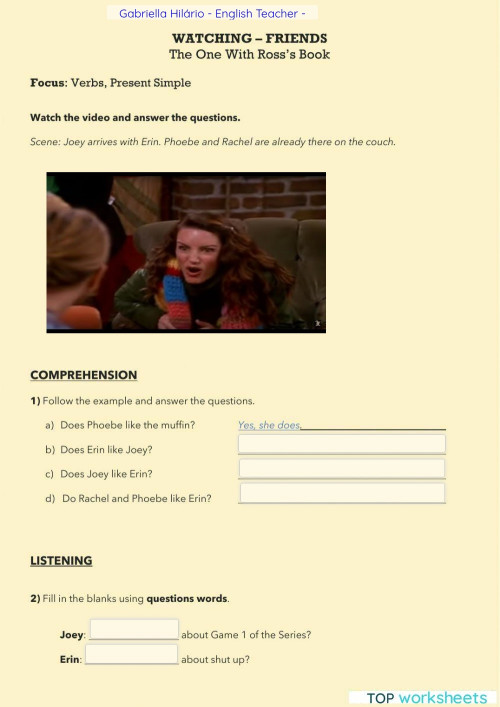 Watching - Friends - Joey and Erin. Interactive worksheet | TopWorksheets