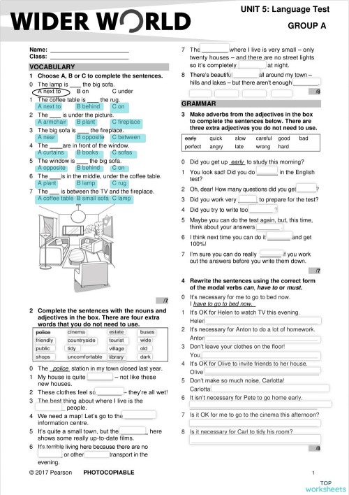 Wider world 2 Language test 5A. Interactive worksheet | TopWorksheets
