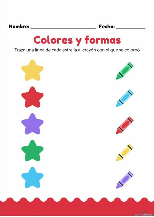 Hoja de Trabajo Ejercicio Relacionar por Colores Simple Colorido. Ficha ...