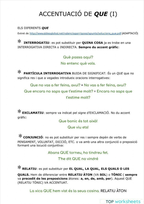 Que-què. Fitxa interactiva | TopWorksheets
