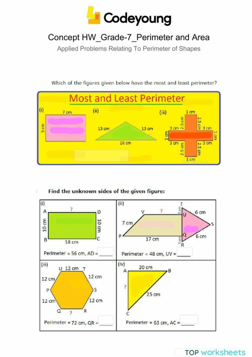 Applied Problems Relating To Perimeter of Shapes Concept HW interactive ...