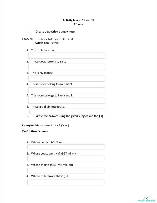 Lesson 12 activity 1st year. Ficha interactiva | TopWorksheets
