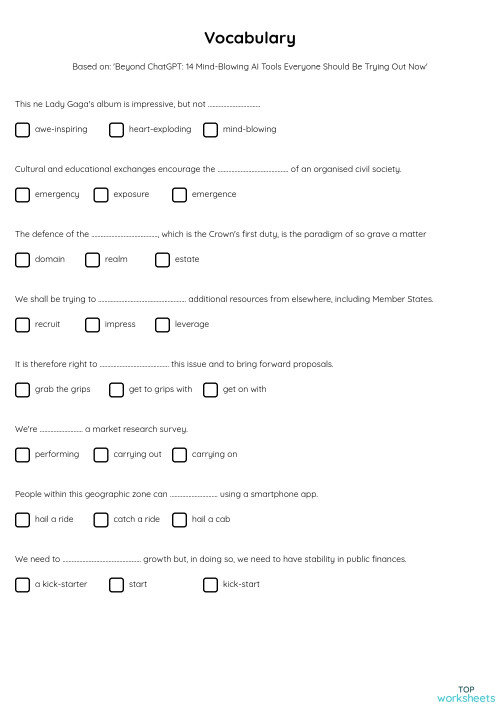 Vocabulary. Interactive worksheet | TopWorksheets