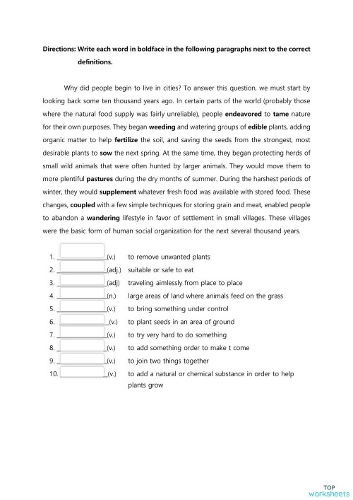 Quiz: Vocabulary in Context ใบงานเชิงโต้ตอบ | TopWorksheets