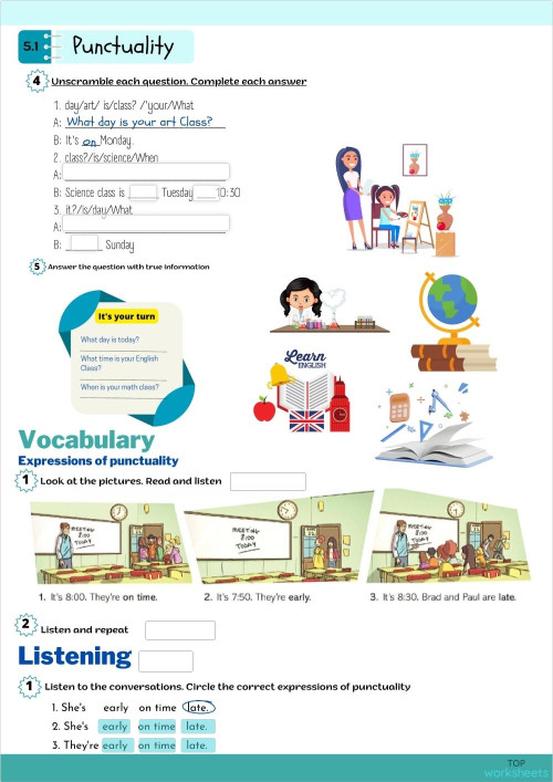 5.2 Punctuality (first). Interactive worksheet | TopWorksheets