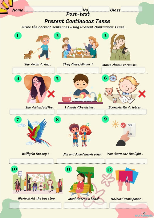 Present continuous tense post-test. Interactive worksheet | TopWorksheets