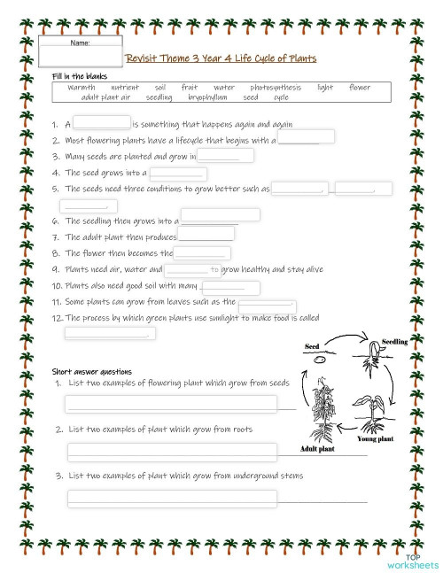 Revisit Theme 3 Year 4 Life Cycle of Plants. Interactive worksheet ...