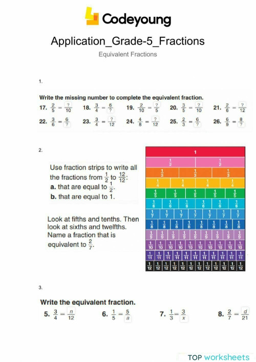 Application-Equivalent Fractions. Interactive worksheet | TopWorksheets