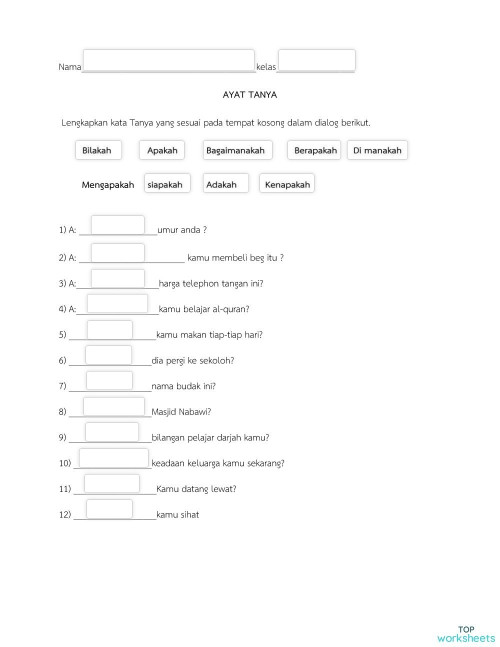 rumi katatanya. Interactive worksheet | TopWorksheets