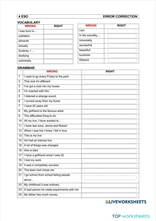 Error Correction. Interactive worksheet | TopWorksheets