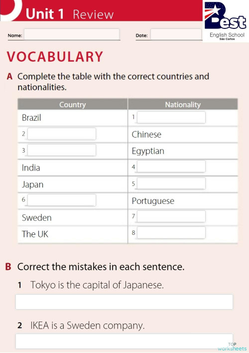 Level 1 - Unit 1 Review Textbook. Interactive worksheet | TopWorksheets