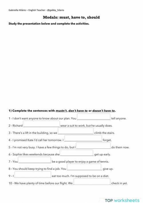 Grammar - Modals - must, have to, should. Interactive worksheet ...