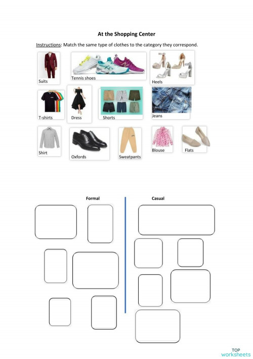 Matching - At the Shopping Center. Interactive worksheet | TopWorksheets