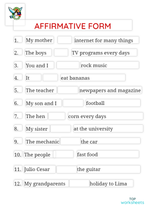 Affirmative Form. Interactive worksheet | TopWorksheets