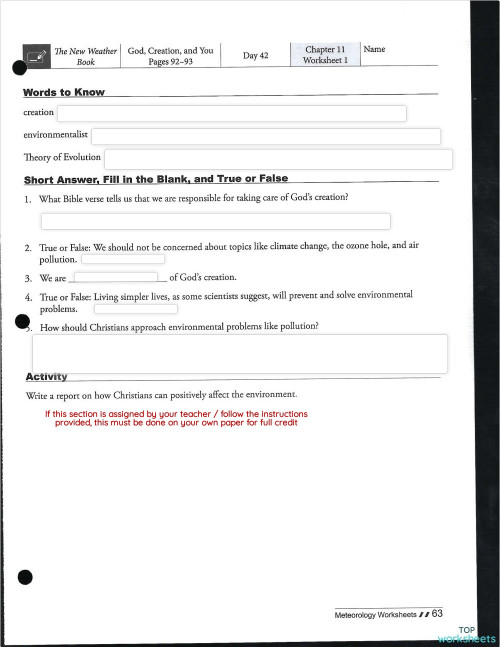 Chapter 11: God, Creation and You Worksheet 1. Interactive worksheet ...