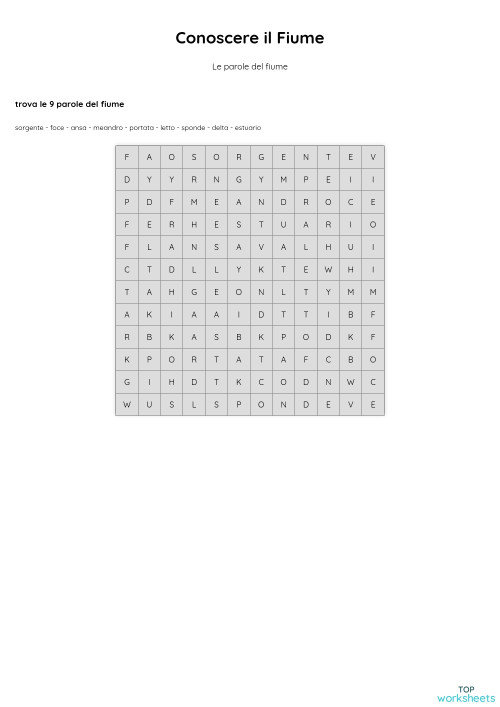 Conoscere il Fiume. Scheda interattiva | TopWorksheets