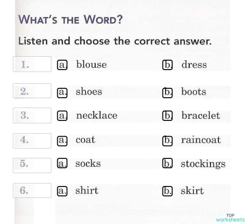 learn to listen clothes 1. Interactive worksheet | TopWorksheets