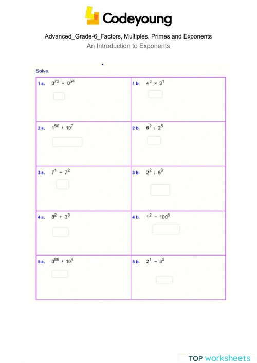 An Introduction to Exponents Advanced. Interactive worksheet ...
