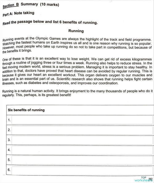 8O Note-taking & Summary: Running. Interactive worksheet | TopWorksheets