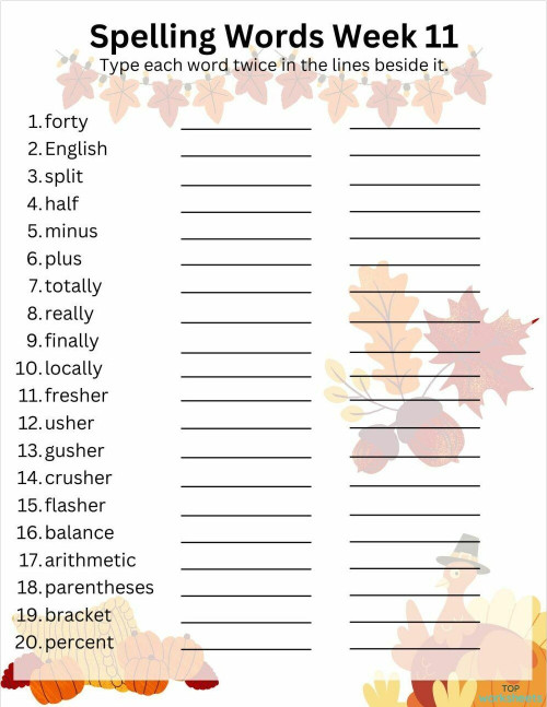 Spelling Words Week 11.1. Interactive worksheet | TopWorksheets