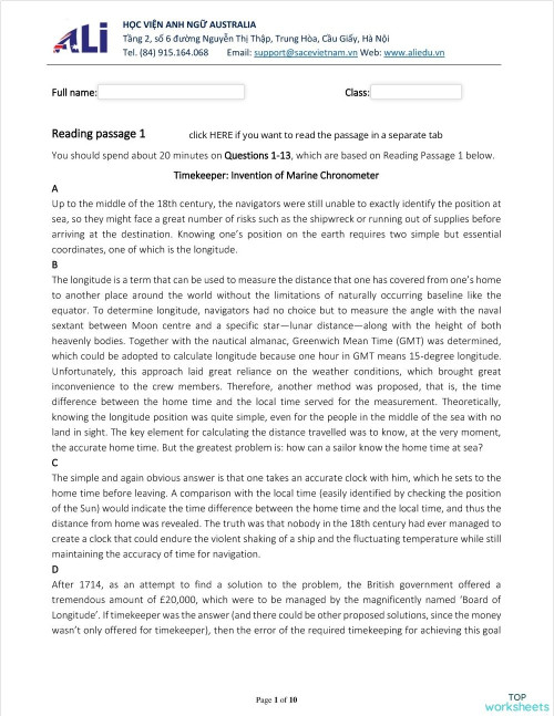 IELTS Practice_Reading Test 14. Interactive worksheet | TopWorksheets