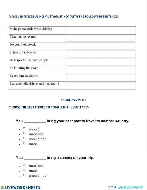 MUST VS SHOULD. Interactive worksheet | TopWorksheets