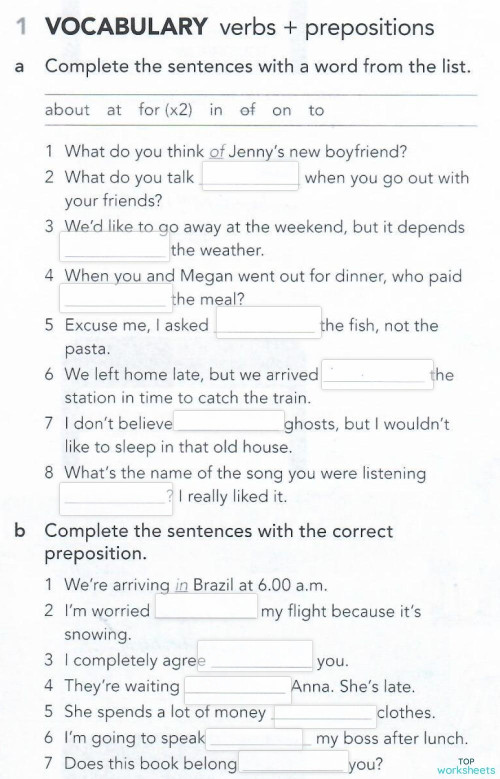 Verbs+ prepositions. Interactive worksheet | TopWorksheets