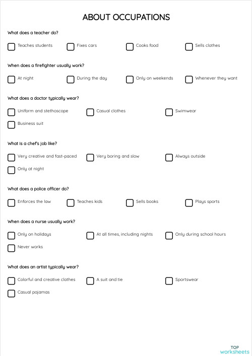 ABOUT OCCUPATIONS. Interactive worksheet | TopWorksheets