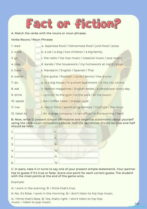 Fact or fiction? Simple present. Interactive worksheet | TopWorksheets