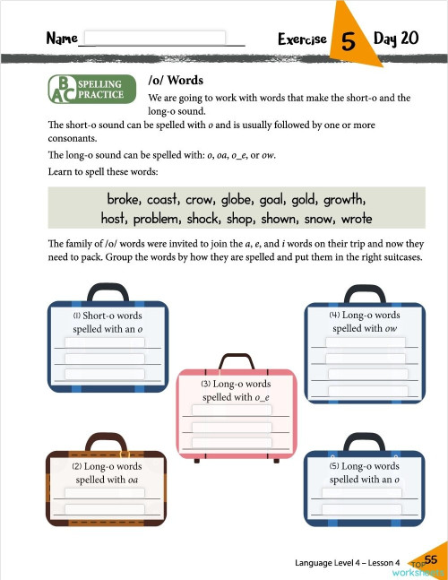 Lesson 4: Spelling Practice Pg 55-56. Interactive worksheet | TopWorksheets