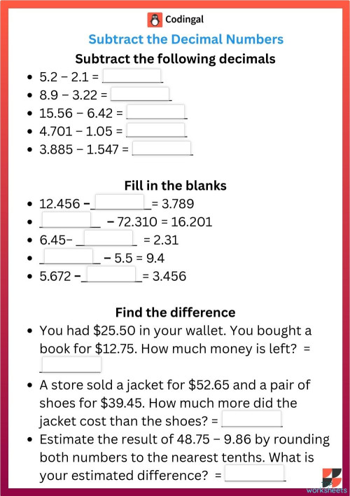 M_G05M08L18_WC02_Subtracting_Decimals_2. Interactive worksheet ...