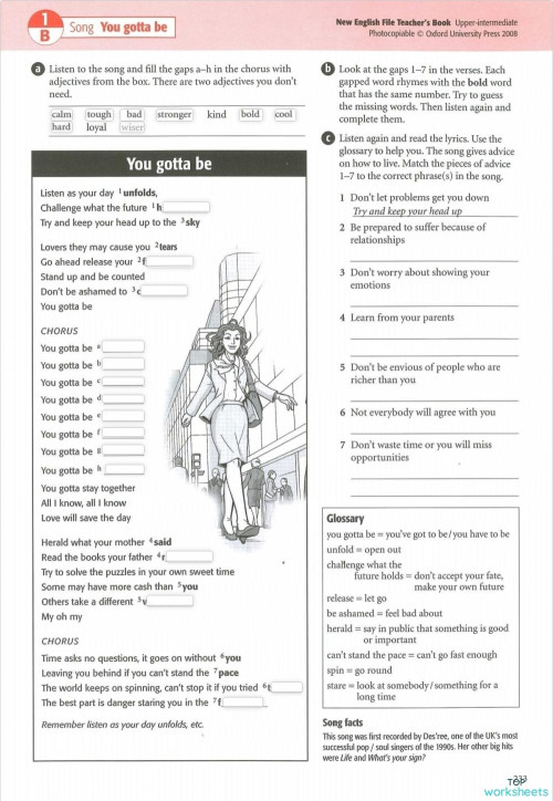 NEF5 1B song You gotta be. Interactive worksheet | TopWorksheets