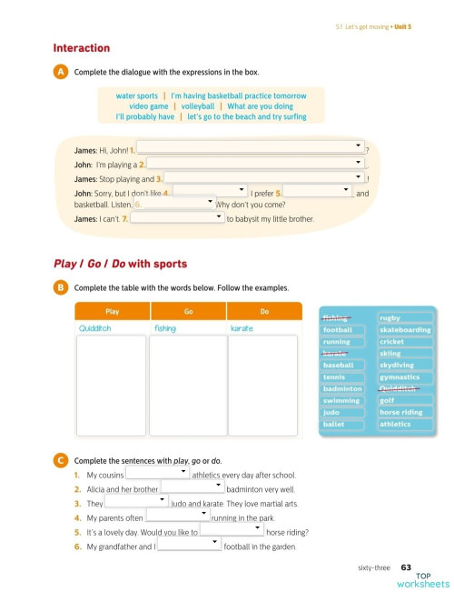 Workbook p 63. Interactive worksheet | TopWorksheets