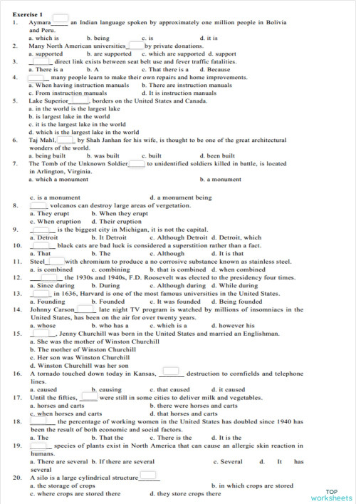 SENTENCE STRUCTURE 01. Interactive worksheet | TopWorksheets