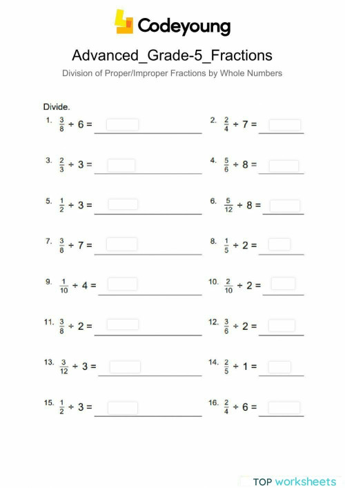 Advanced-Division of Proper-Improper Fractions by Whole Numbers ...