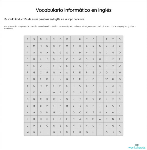 Vocabulario informático en inglés. Ficha interactiva | TopWorksheets
