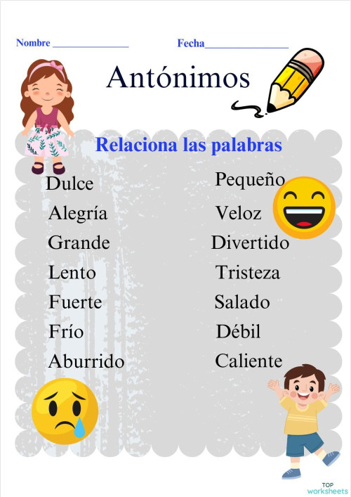 Antónimos: fichas interactivas y ejercicios online | TopWorksheets