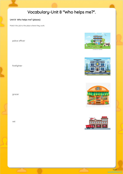 Vocabulary-Unit 8 "Who helps me?".. Interactive worksheet | TopWorksheets