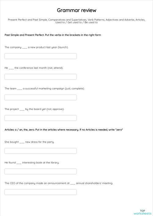 Grammar review. Interactive worksheet | TopWorksheets