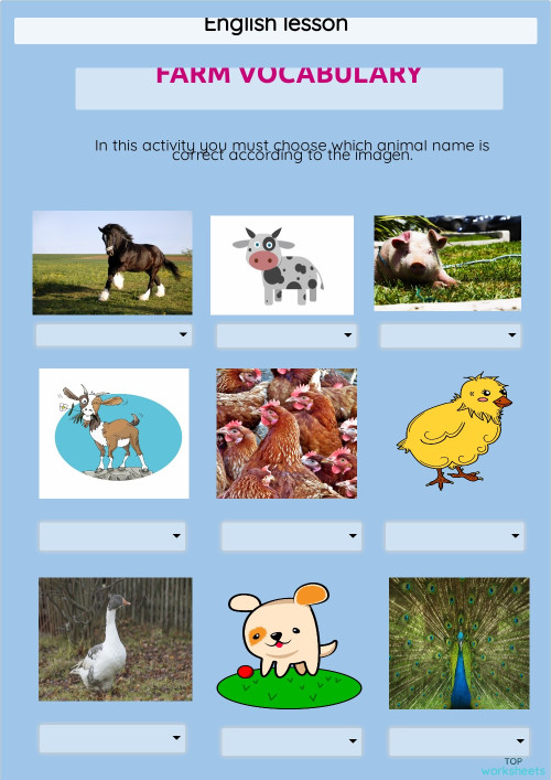 Farm Animals (Copia). Interactive worksheet | TopWorksheets