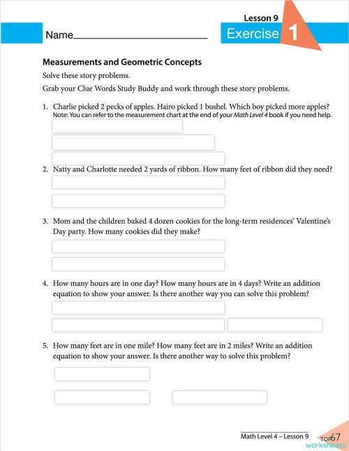 Lesson 9: Exercise 1 Pg 67-68. Interactive worksheet | TopWorksheets