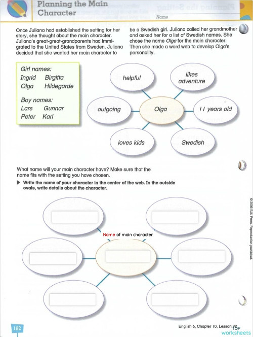 Lesson 92 Planning the Setting Pg 182. Interactive worksheet ...