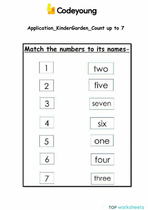 Number names upto 7. Interactive worksheet | TopWorksheets