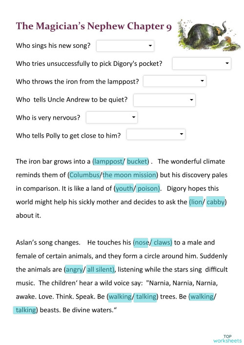 The Magicians Nephew Chapter 9 Interactive Worksheet Topworksheets